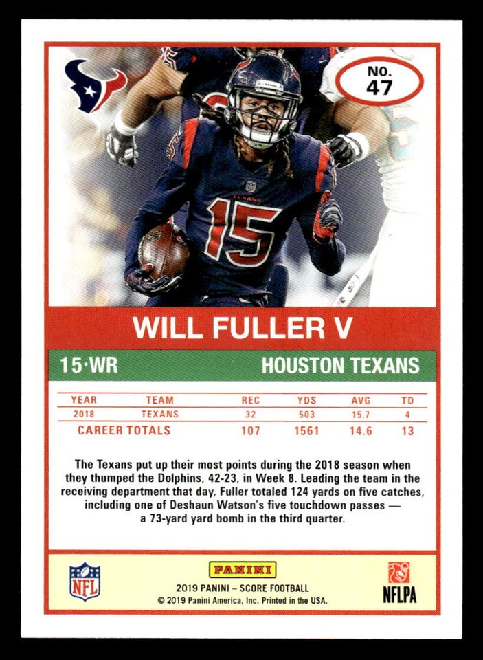 Will Fuller V 2019 Score #47 Houston Texans | eBay