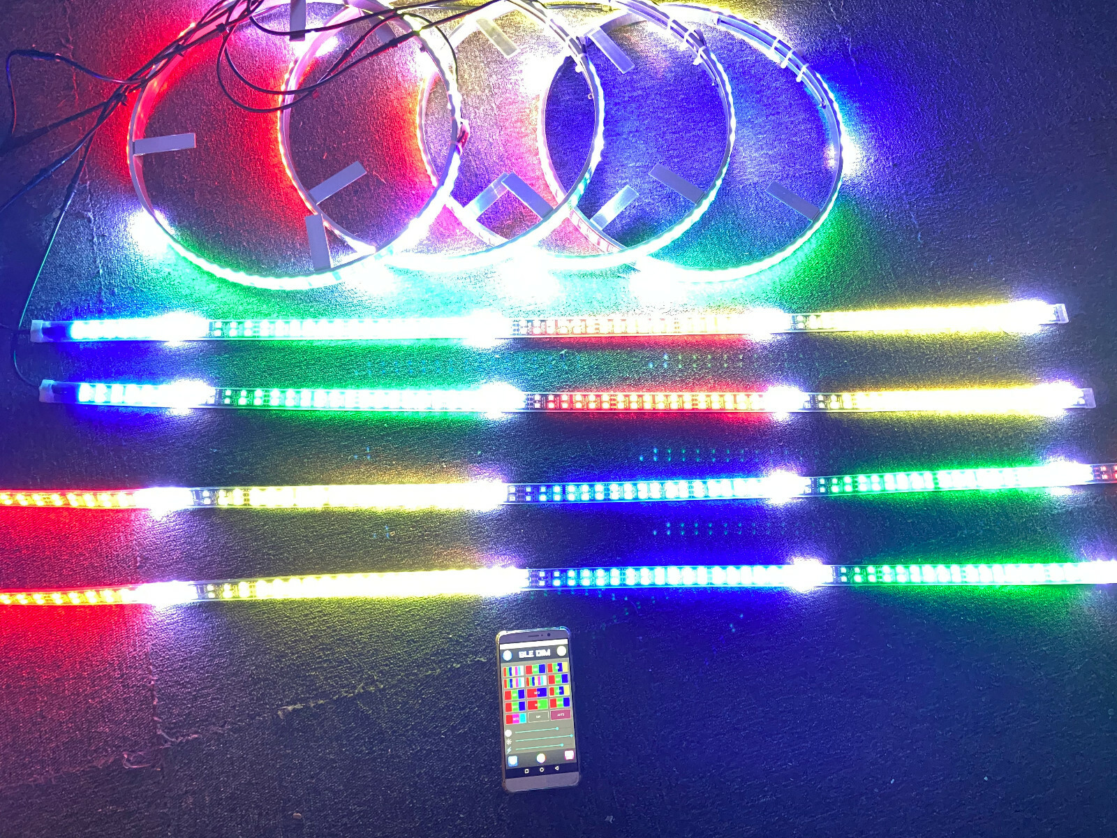 Rainbow Color Chasing LED Wheel Rings & Underglow Light Kits Double Row ...