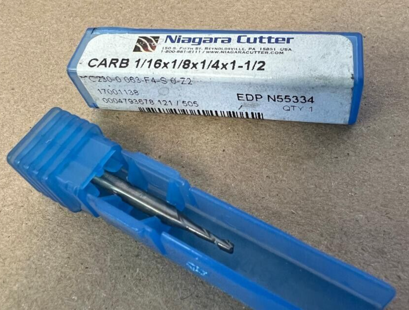 1/16" NIAGARA CUTTER CARBIDE SQUARE END MILL 1/16X1/8X1/4X1-1/2 N55334 ...