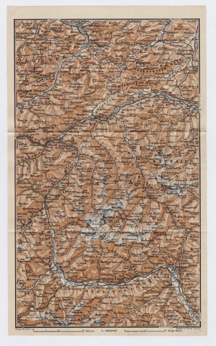 1910 ORIGINAL ANTIQUE MAP OF ÖTZTAL ALPS INN VALLEY TYROL / AUSTRIA ...