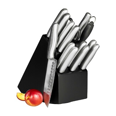 Essential Home 15-Piece Cutlery Set, Stainless Steel & Wood Block- New ...