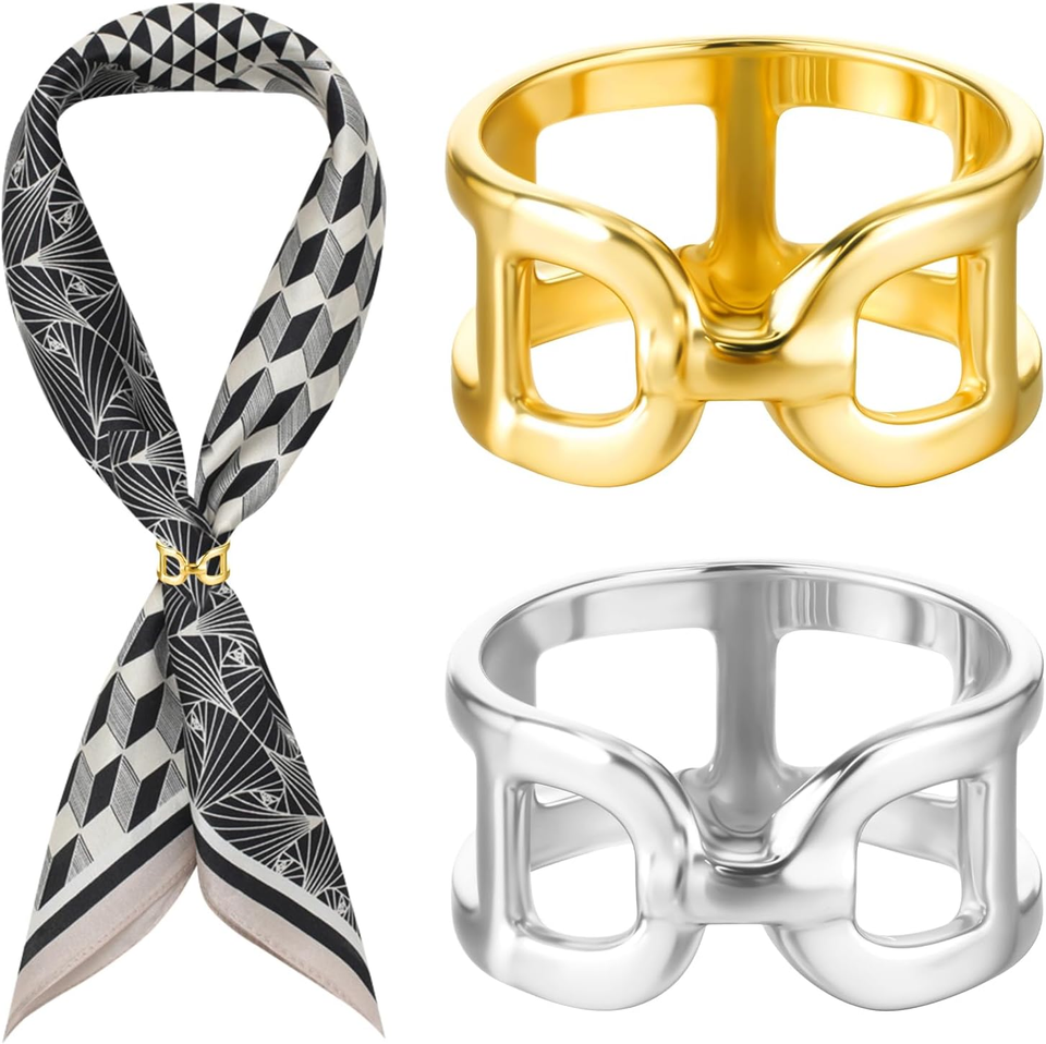 2 Pcs Scarf Ring for Women, Gold Sliver Scarf Clips Metal Scarf Slide ...
