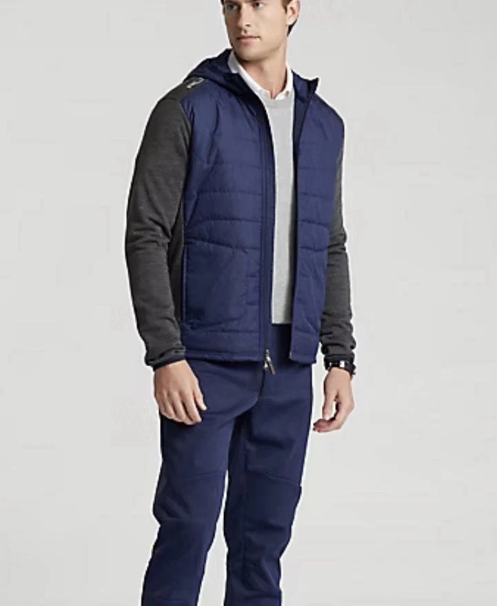New RLX Ralph Lauren CoolWool Hybrid Jacket Hooded Grey Navy Men’s ...