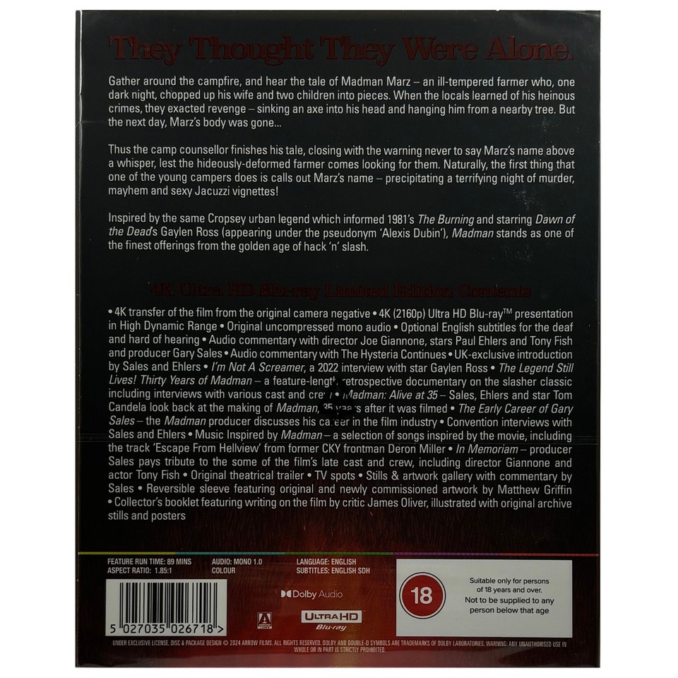 Madman 4K UltraHD - Limited Edition (1981) - Joe Giannone 5027035026718 ...