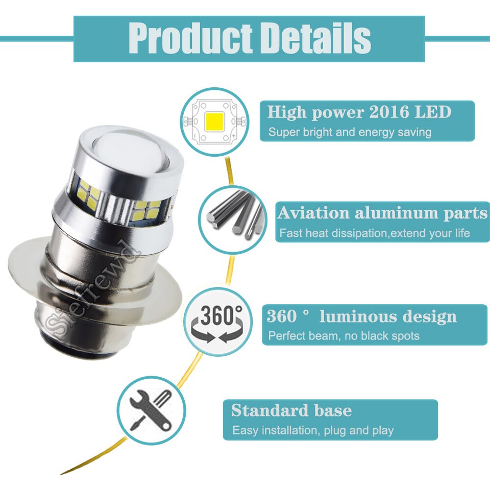 2Pcs Motorbike LED Headlight Bulb P15D PX15D T19 P15-25-1 H6M Hi/Lo ...