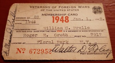 1948 VFW Veterans of Foreign Wars Membership Card, Floral Park, N.Y. | eBay