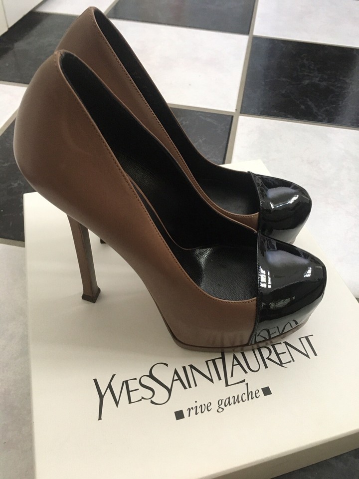 NIB 100% AUTH YSL Saint Laurent Black Patent Leather Cap Toe Pumps Sz ...