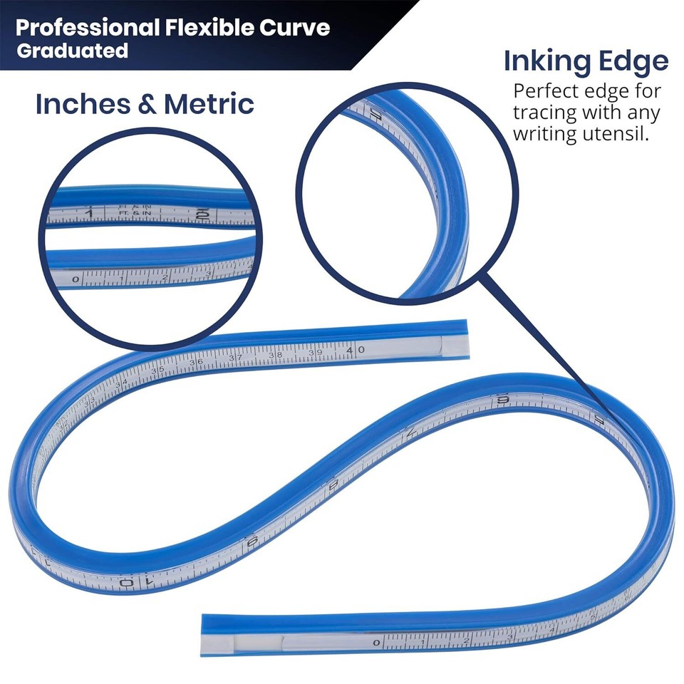 Pacific Arc Flexible Curve Graduated 24 Inch Ruler with Inking Edge ...