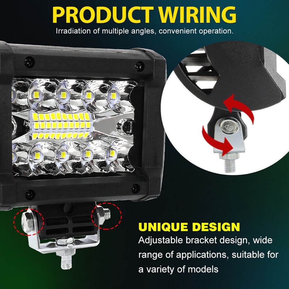 10X 4 Inch LED Work Cube Light Bar Pods fog Lamps for Pickup SUV UTV ...