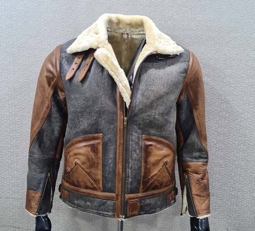 B-3 leather sheepskin shearling RAF aviator flying pilot bomber jacket ...