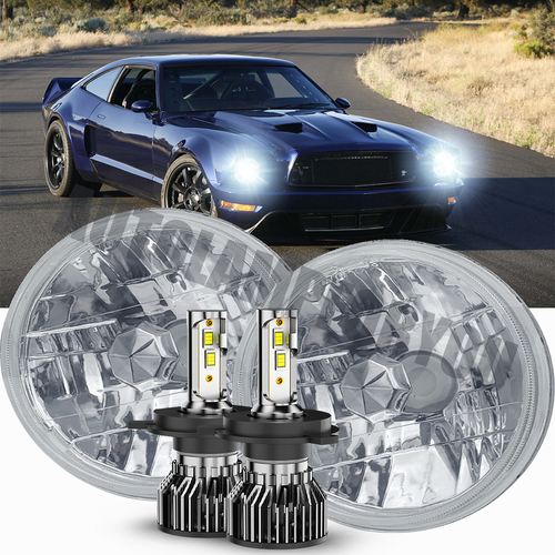 Pair 70 W Halo Fits Ford Mustang 1965-1978 7INCH Round LED Headlights ...