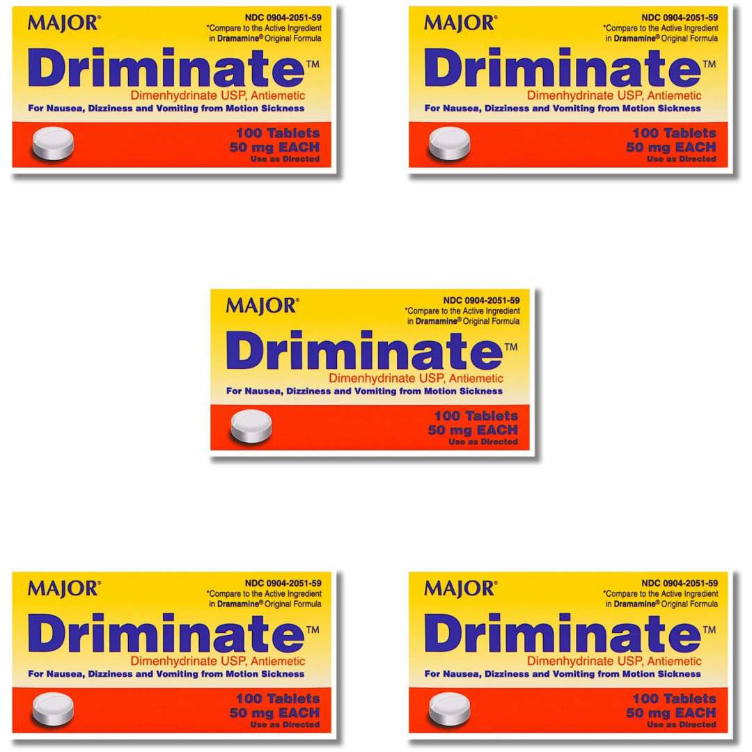 Major Driminate 50mg - 100 Tablets for Nausea | Dramamine - 5 Pack (Exp ...