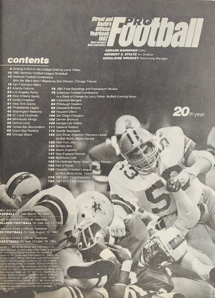 PRO Football Magazine 1982 Yearbook Cincinnati Bengals Ken Anderson ...