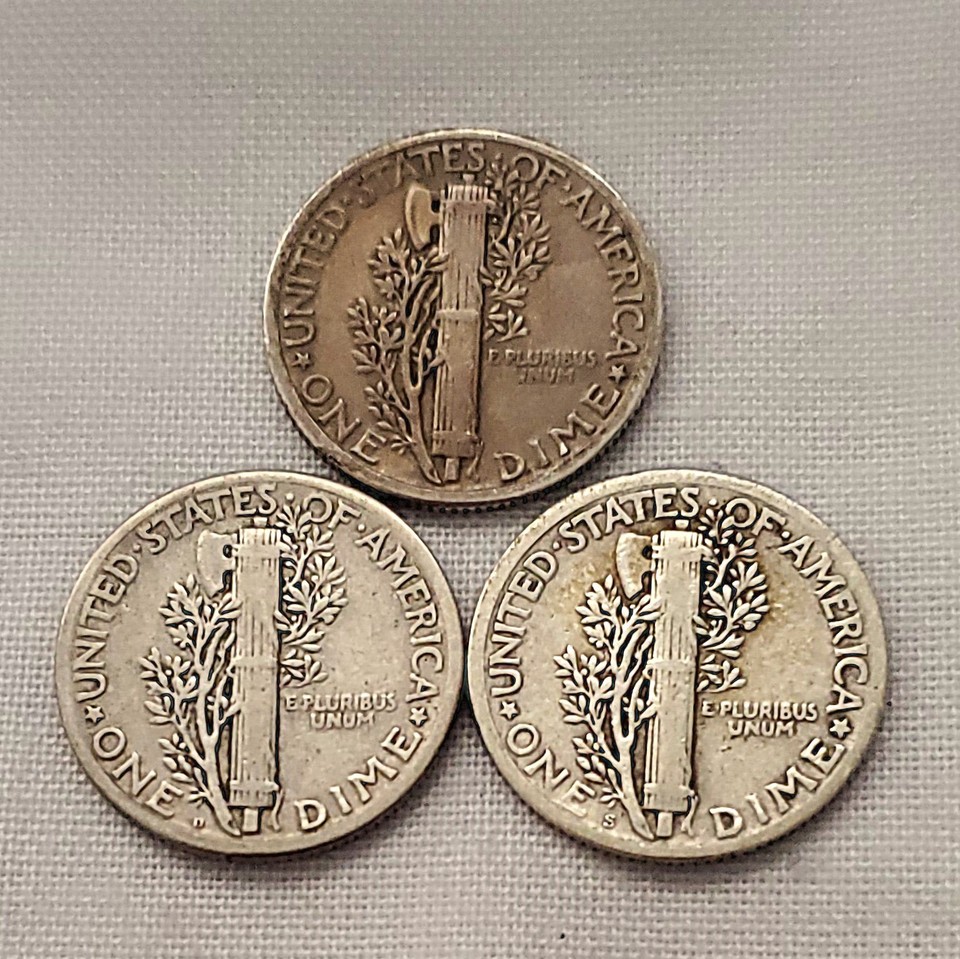 Early Higher-Grade 3-Coin Lot 1926 PDS MERCURY DIMES w/Semi-Key '26S ...