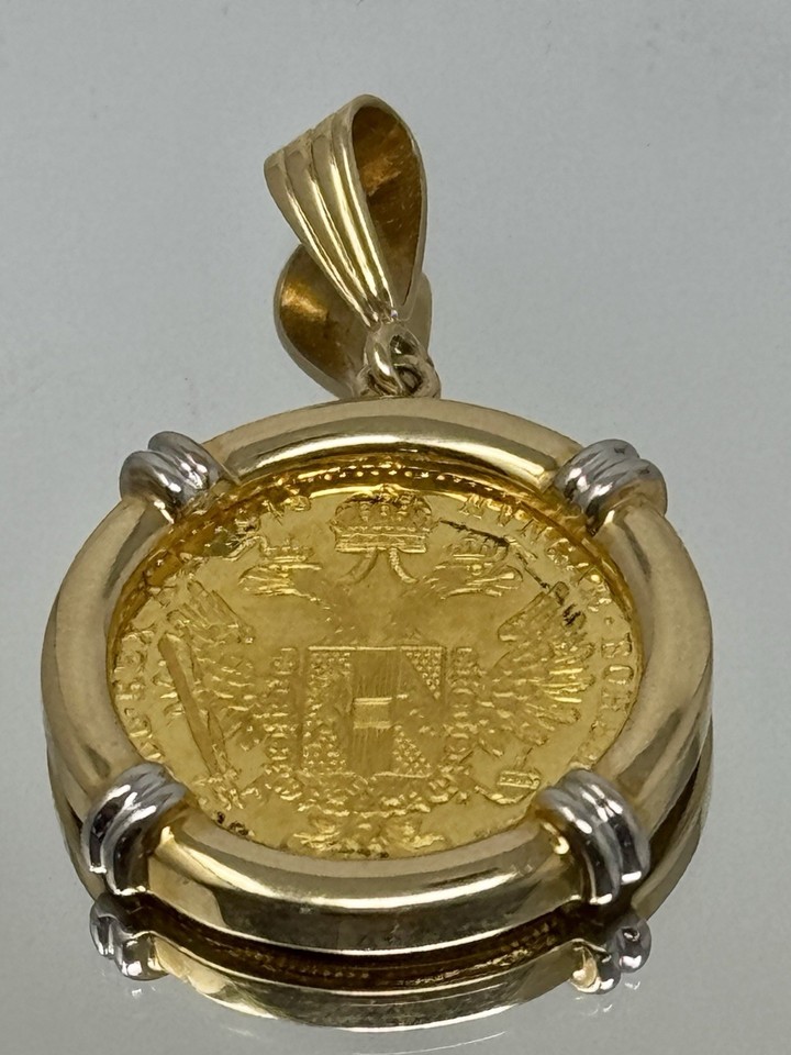 1 Austria Gold Ducat Coin Pendant, 1915 Ducat in 14Kt Gold Bezel ...