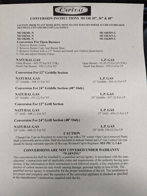 Capital Cooking OEM MCOR Conversion kit LP-Natural | eBay