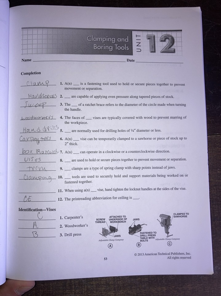 Carpentry Workbook Sixth Edition Thomas E. Proctor ( Partially Filled ...