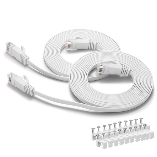 Cat6 Ethernet Cable 20 Ft 2pack White Cat6 Flat Internet Lan Network ...