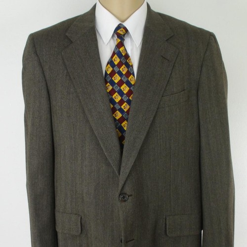 42 R Hickey Freeman Brown Herringbone Tweed Wool Mens Jacket Sport Coat ...