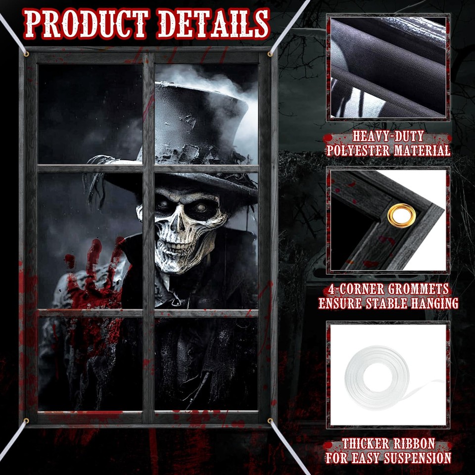 LIMUIKA 2pc 32x47 Blood Skeleton Halloween Window Hanging Decor Scary ...