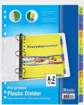 Bazic Pre-printed Plastic Dividers LOT OF 4 letter tabs A to Z index ...