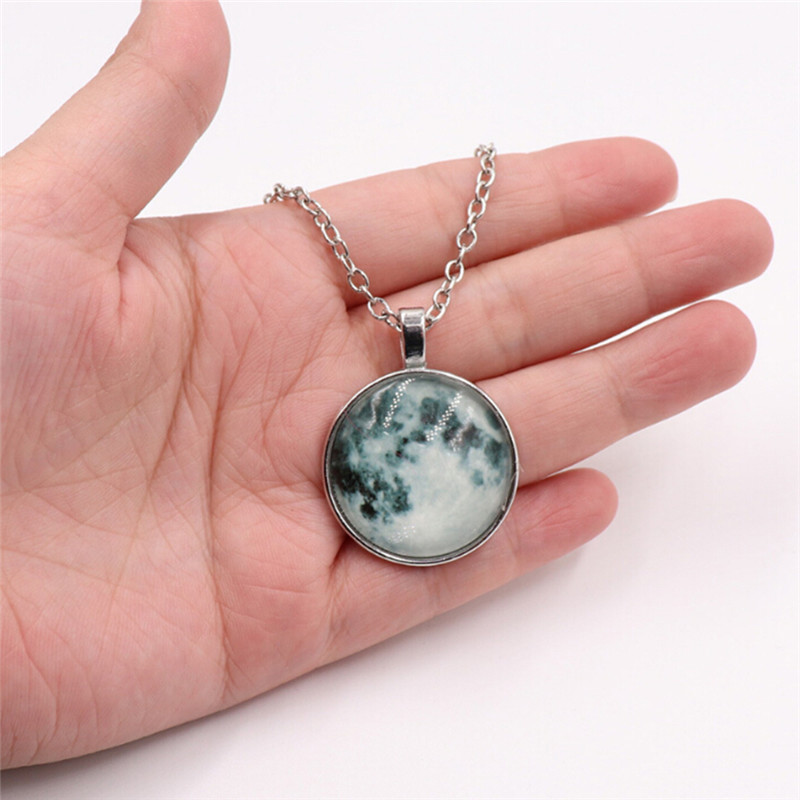 Full Moon Rising Moon Pendant Necklace Glow In The Dark Luminous Chain ...