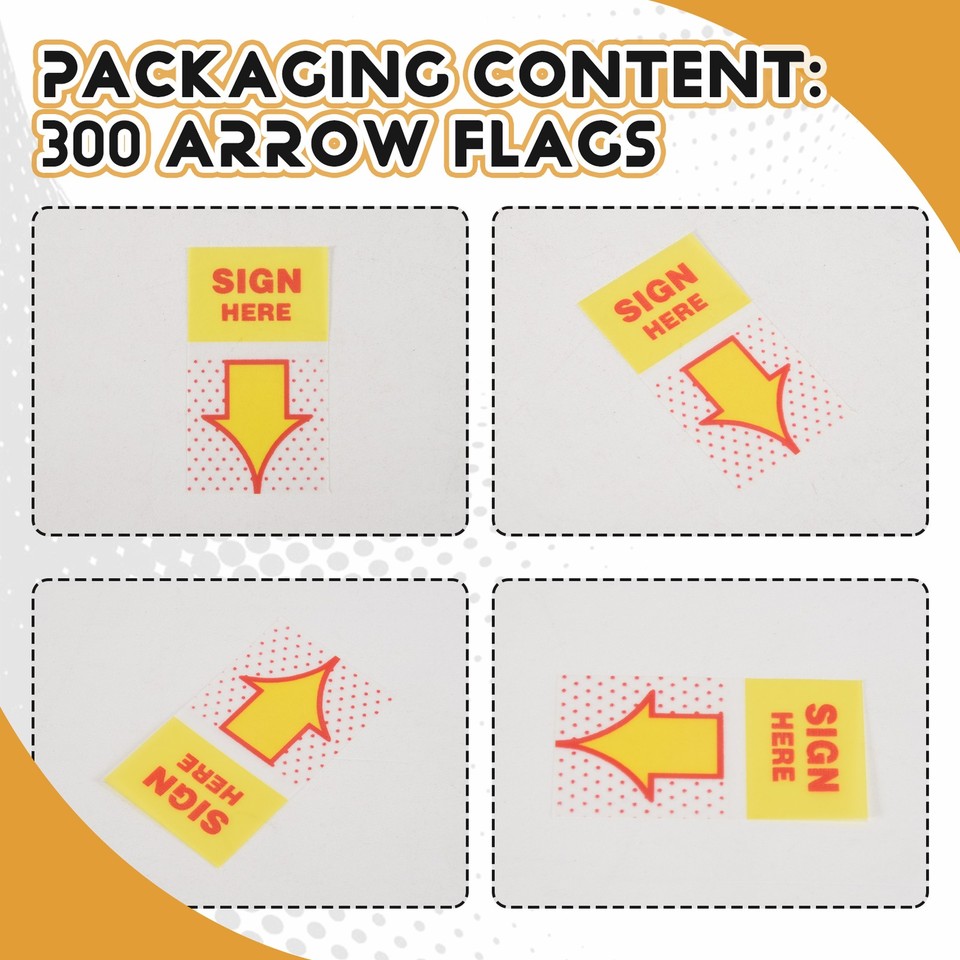 2X(300 Piece Sign Here Flags with Dispenser Arrows Flag, 1 Inch (Yellow ...