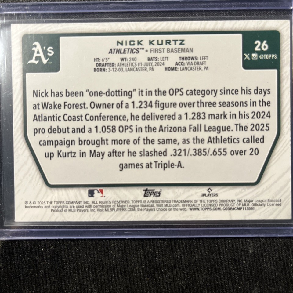 2025 Topps Flagship Costco Exclusive Rookie Nick Kurtz Rookie RC #26 ...