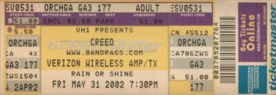 CREED 2002 WEATHERED / MY SACRIFICE TOUR UNUSED SELMA, TEXAS CONCERT ...