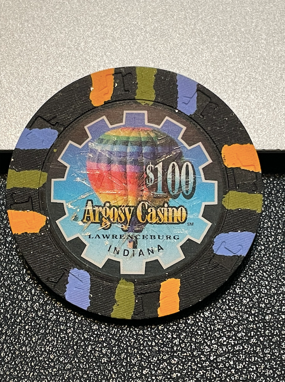 $100 ARGOSY CASINO CHIP POKER CHIP LAWRENCEBURG INDIANA GAMBLING TOKEN ...
