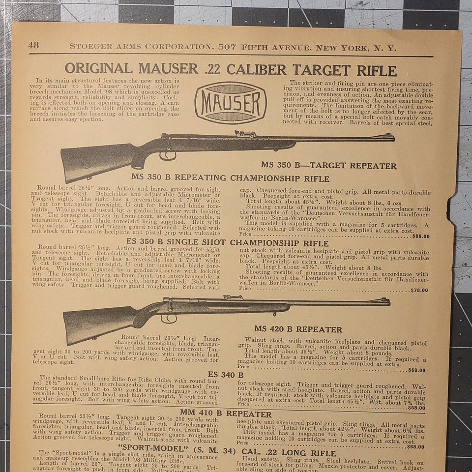 1939 MAUSER Sporting Shot Gun/Rifle/Hunting-Full Page 8"x10" MagazineAd ...
