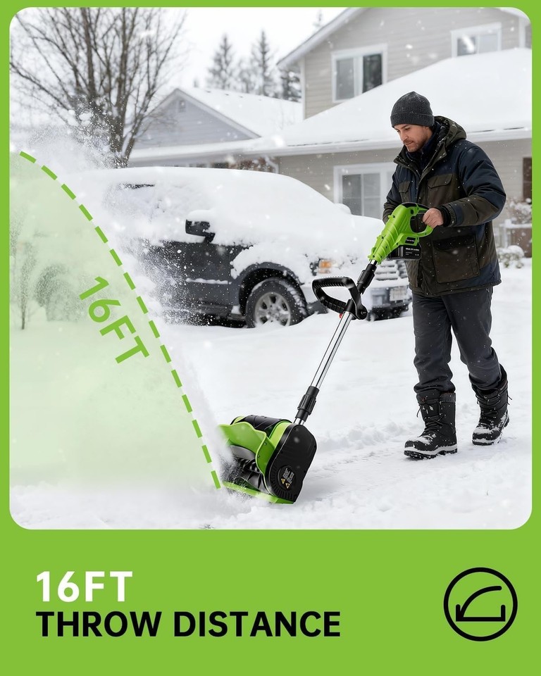 12-Inch 20V Cordless Electric Snow Shovel - 16ft Throwing Distance ...