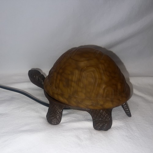 Turtle Lamp Night Light Amber Glass Shell w/ Cast Metal Base Electric ...