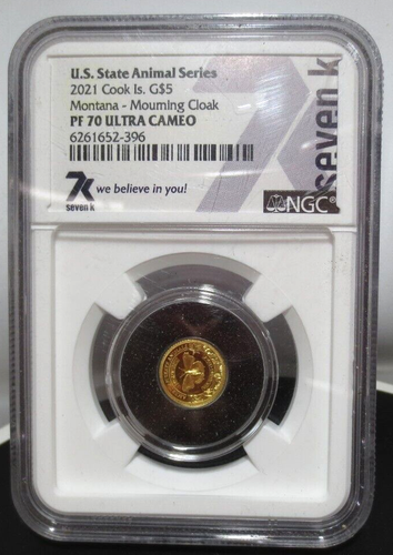 2021 Cook Islands $5 Gold U.S. State Animal Series Montana Cloak NGC ...