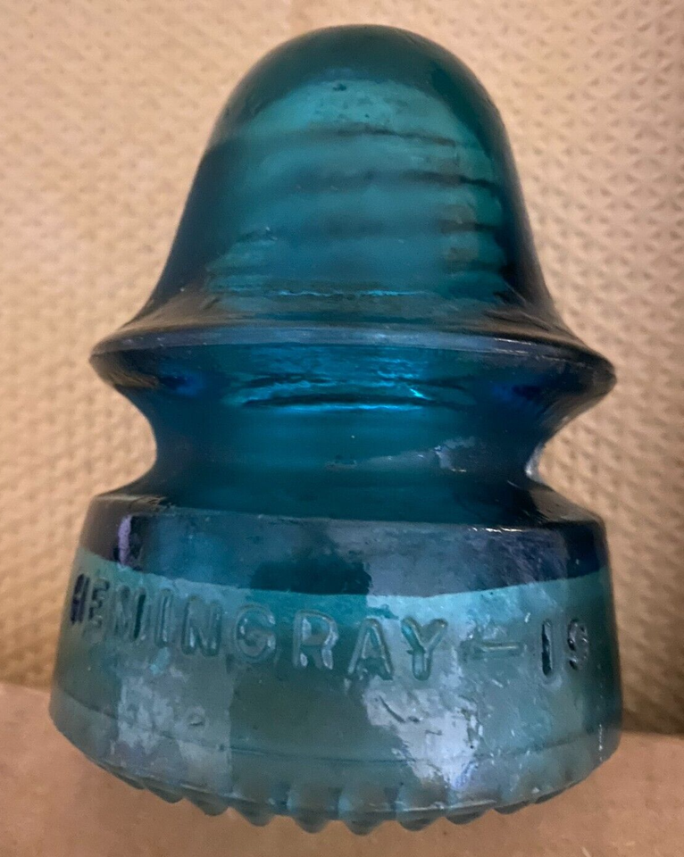 Hemingray 19 Aqua Blue Glass Insulator w/Wood Mounting Spindle | eBay