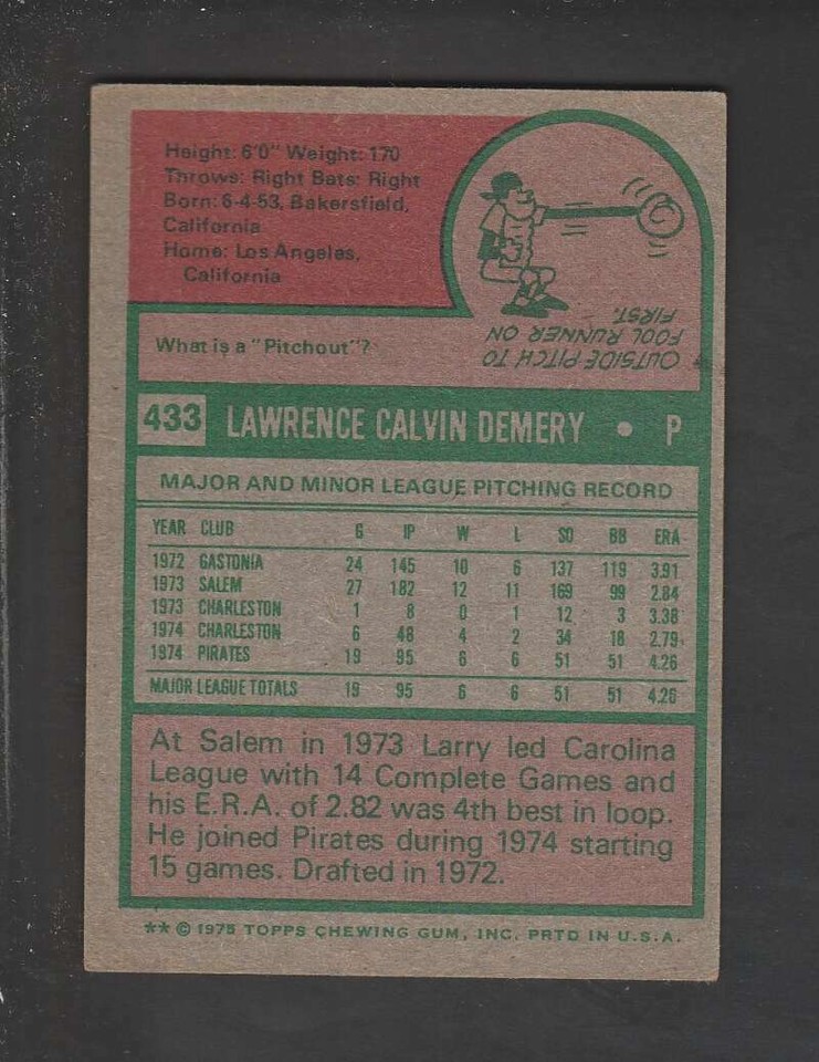 1975 Topps #433 Larry Demery VG/VGEX RC Rookie Pirates 161820 | eBay