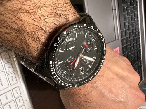 HUGO BOSS Aero Chronograph 44mm Black Stainless Steel Case, Black ...