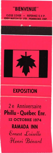 Canada 2nd Anniversary Phillu-Quebec Enr. Ramada Inn Vintage Matchbook ...