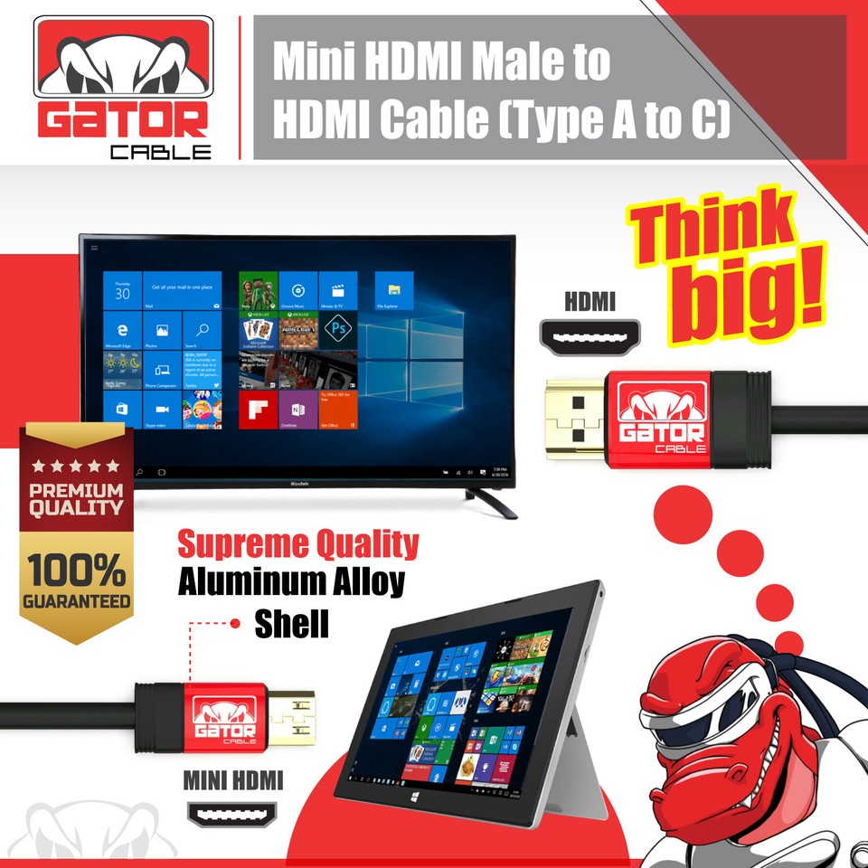 Mini HDMI to HDMI Cable Adapter Converter 4K UHD High Speed HD HDMI A ...