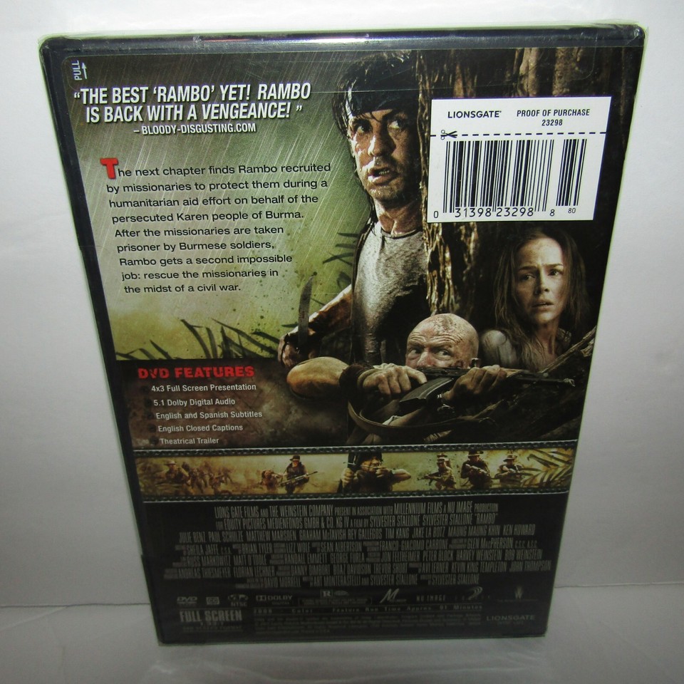 Rambo DVD 2008 Remake Sylvester Stallone Movie Full Screen Brand New ...