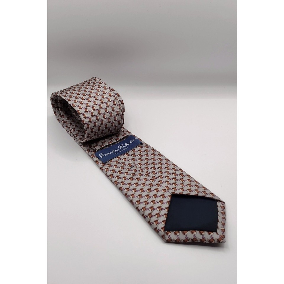 Tom James Executive Collection Mens Silk Tie Brown Purple Print Necktie ...