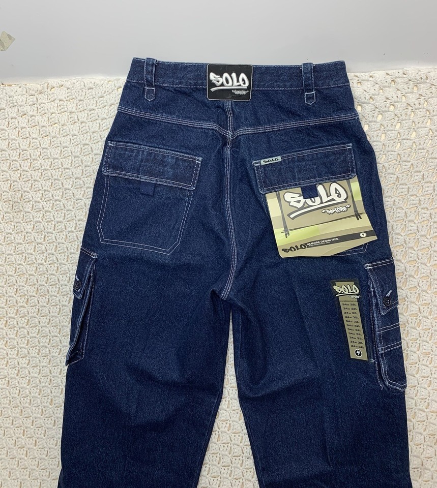 Vtg Solo Semore Cargo Jeans Mens Tag 34 Approx 32x32 Blue Baggy Hip Hop ...