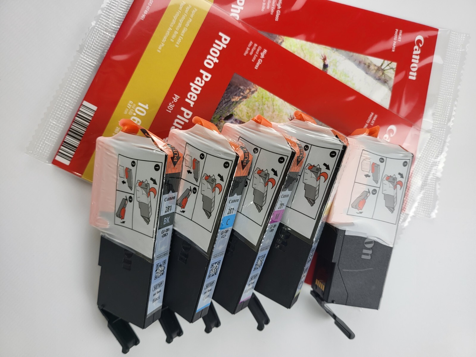 Genuine Canon 280 281 setup Ink Cartridges 5 Pack + bonus 2 Sampler ...