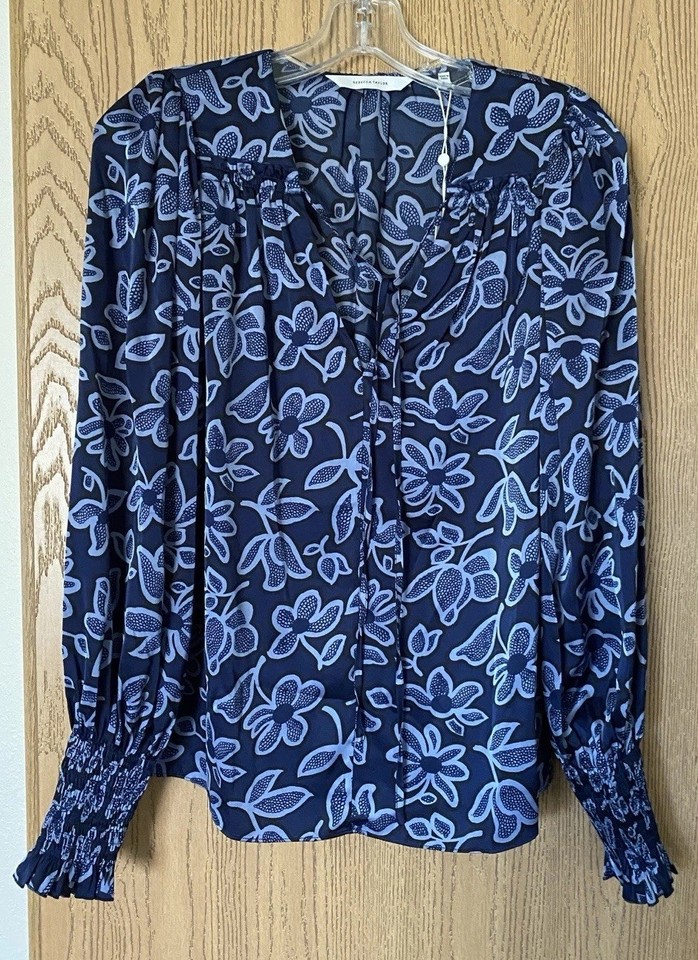 *NWT* REBECCA TAYLOR Vera Fleur Split Neck Smock Blouse Top Sz S $245 ...