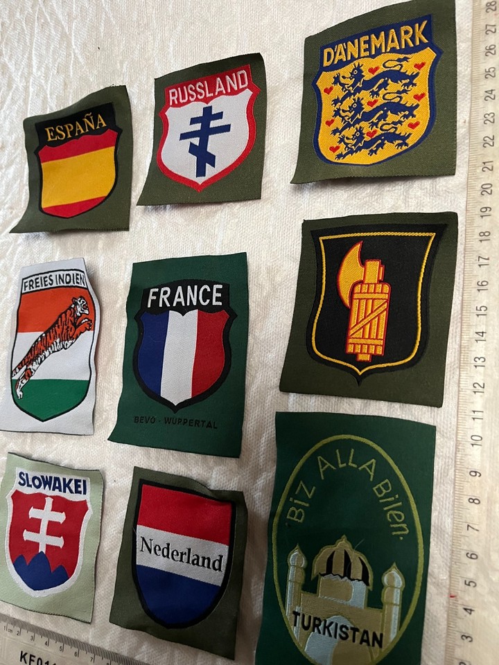 WW2 GERMAN ARMY VOLUNTEERS LEGION SLEEVE SHIELDS X 9 insignia patch for ...