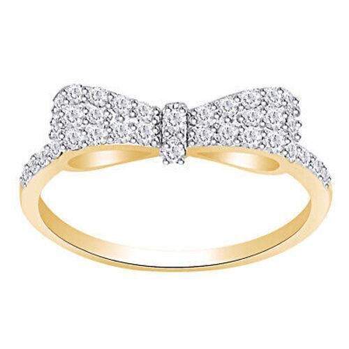 Simulated Diamond Ribbon Bow Promise Wedding Ring For Women's Solid ...