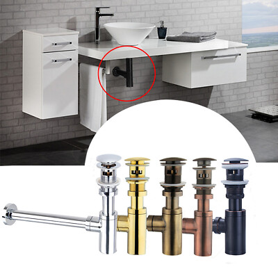 Pop up Basin Waste Drain Basin Faucet P-Traps Waste Pipe Brass Bottle ...