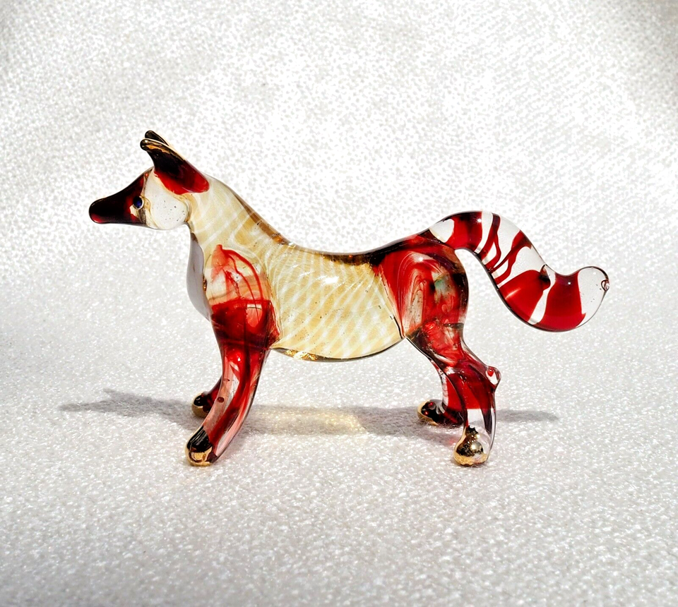 Amber Maroon Fox figurine hand blown Art Glass gold trim 2.5in decor ...