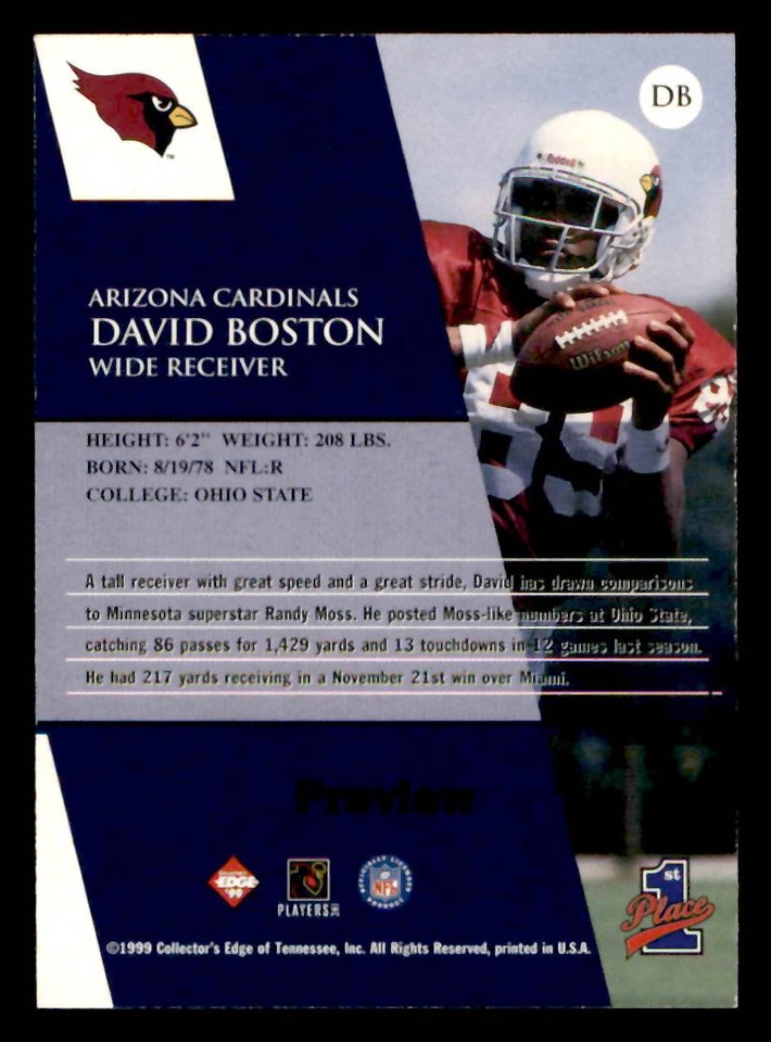 1999 Collector's Edge First Place #DB David Boston Previews Arizona ...