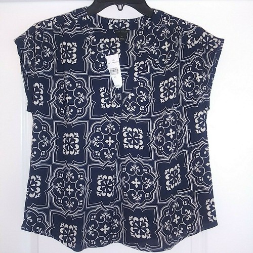 NWT Sz XS Ann Taylor Blue Modern Tile Print Sleeveless Blouse | eBay